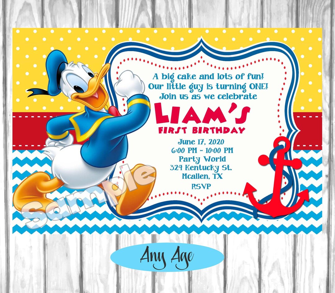 Donald Duck Invitation, Donald Duck Invite, Donald Duck Party Invite ...