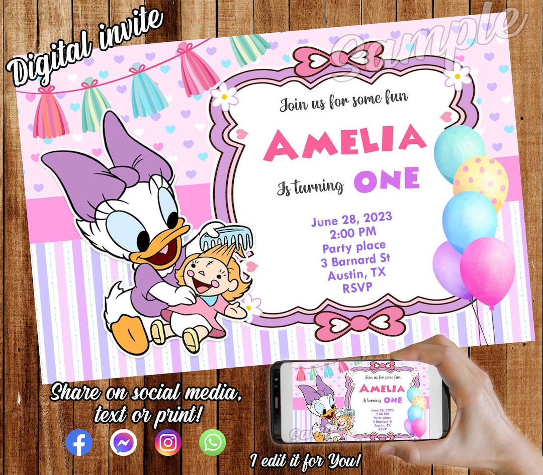 Daisy Duck Birthday Invite, Digital, Baby Daisy Duck Invitation, Daisy ...