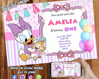 Daisy Duck Birthday Invite, Digital, Baby Daisy Duck Invitation, Daisy ...