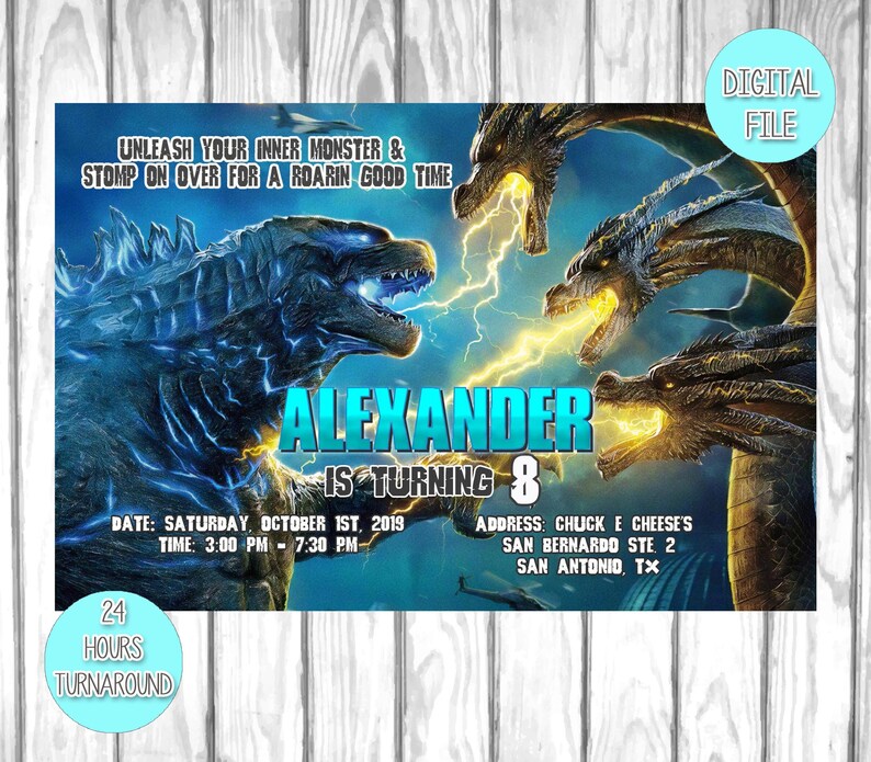 Godzilla Invite, Godzilla Birthday Invitation, Godzilla Birthday ...