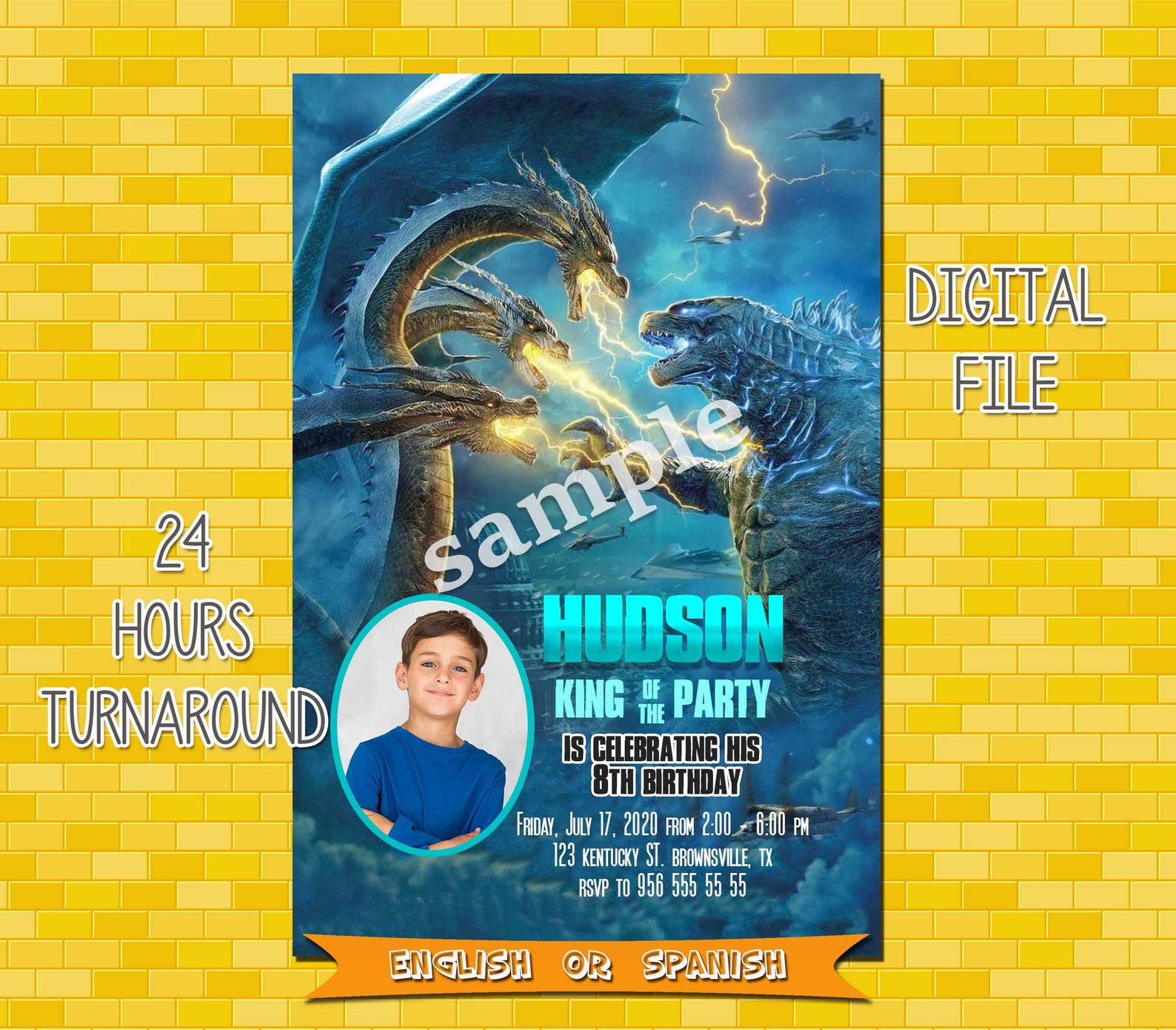 Godzilla Invite, Godzilla Birthday Invitation Printable, Printable ...