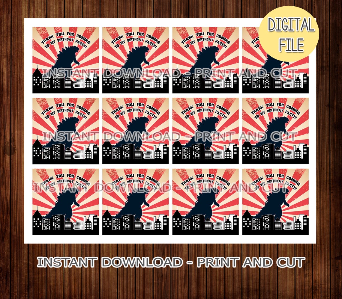 Godzilla Thank You Card Godzilla Label Godzilla Invitation - Etsy