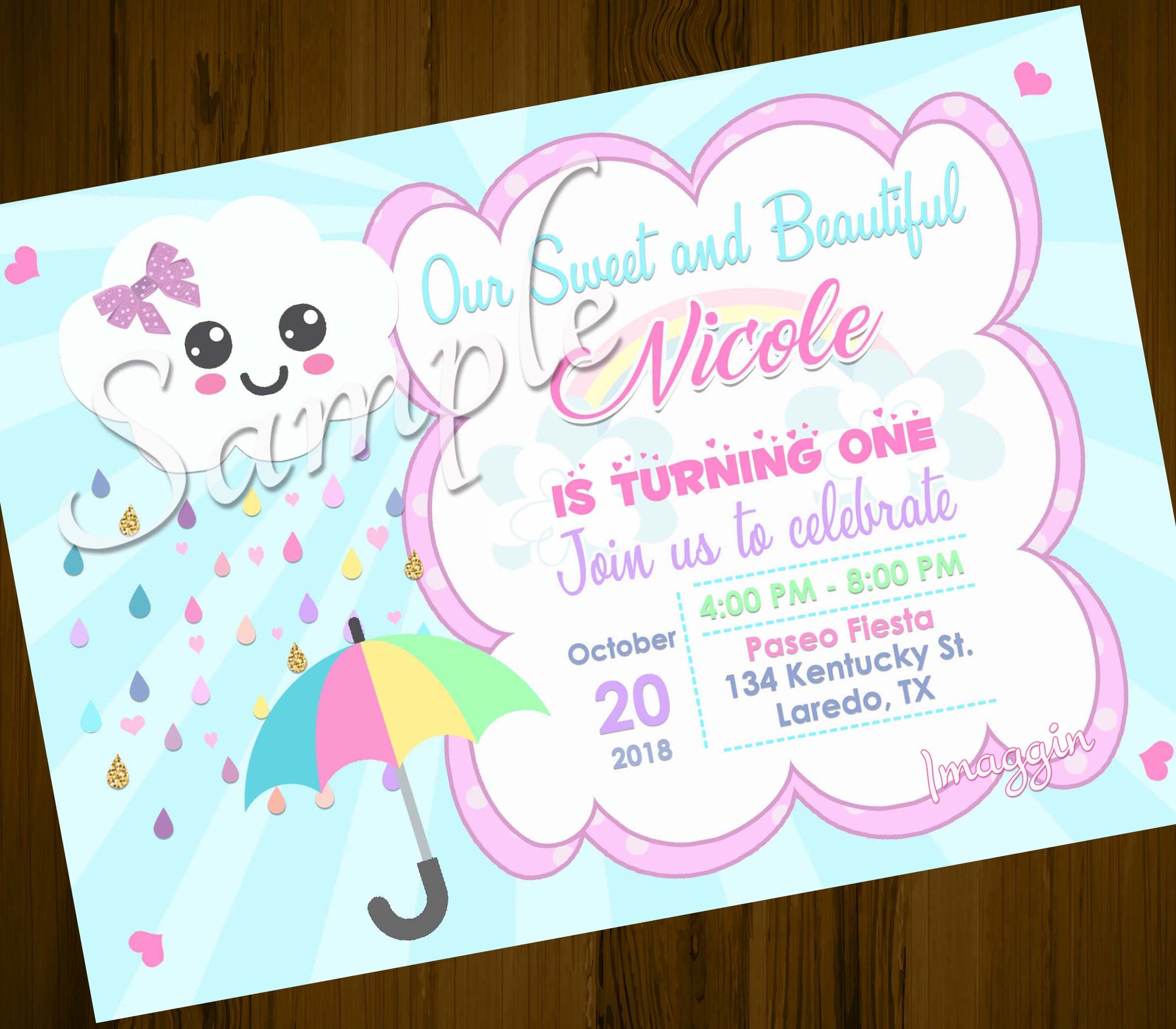 Clouds Invitation, Cute Clouds Invite, Birthday Cloud Rainbow ...