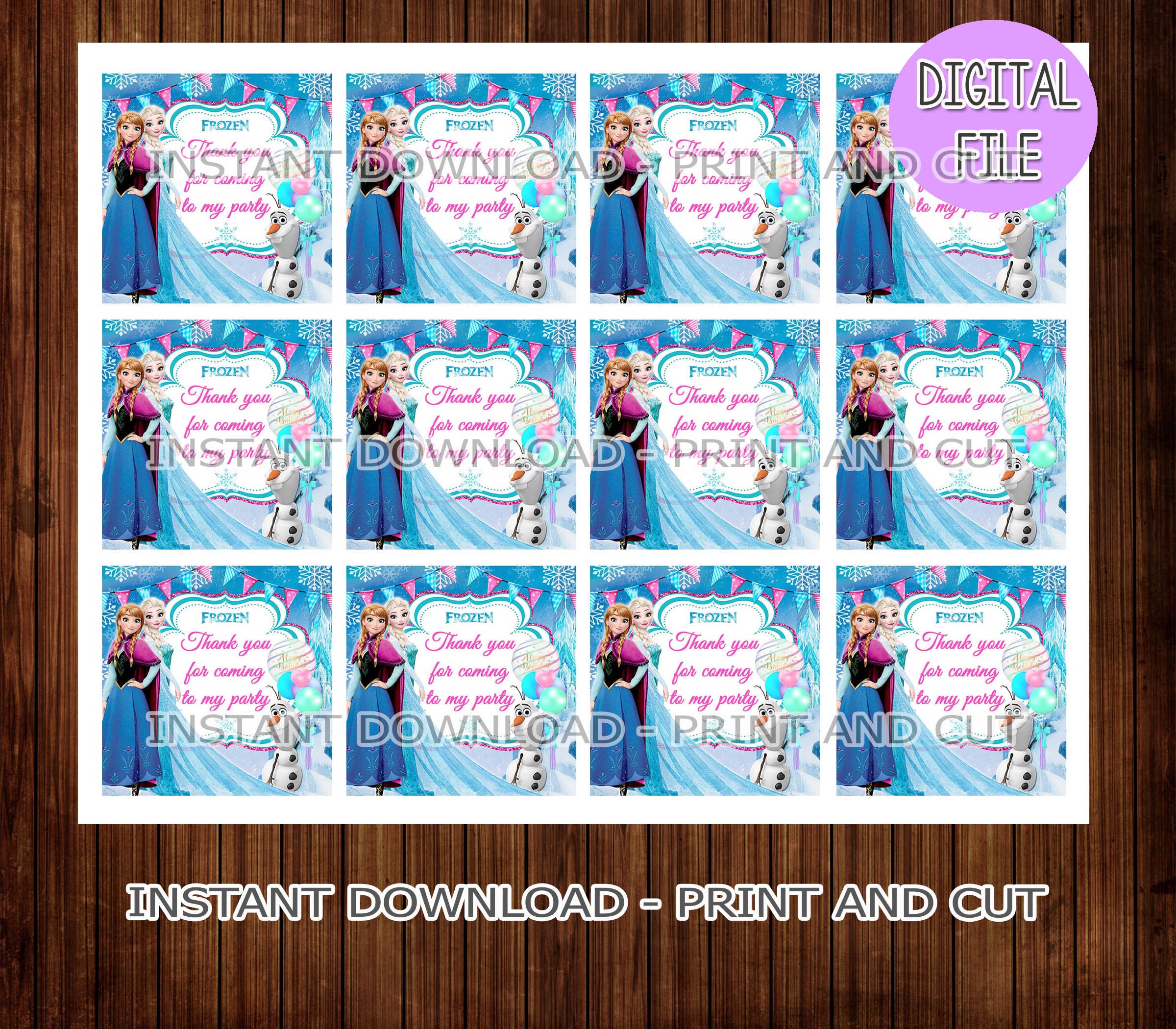 Frozen Thank You Card, Frozen Birthday , Frozen Label, Frozen Party ...