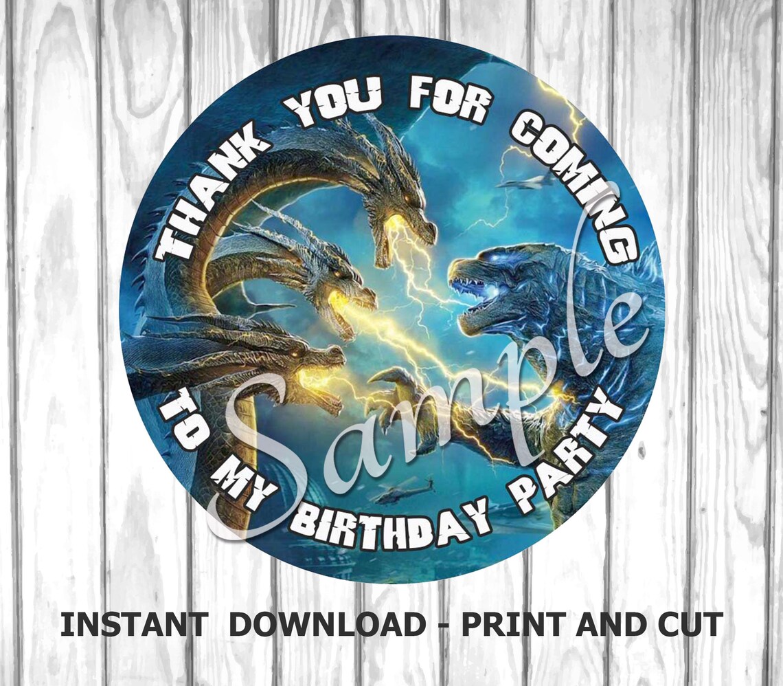 Godzilla Thank You Tag Godzilla Favor Label Round Godzilla | Etsy