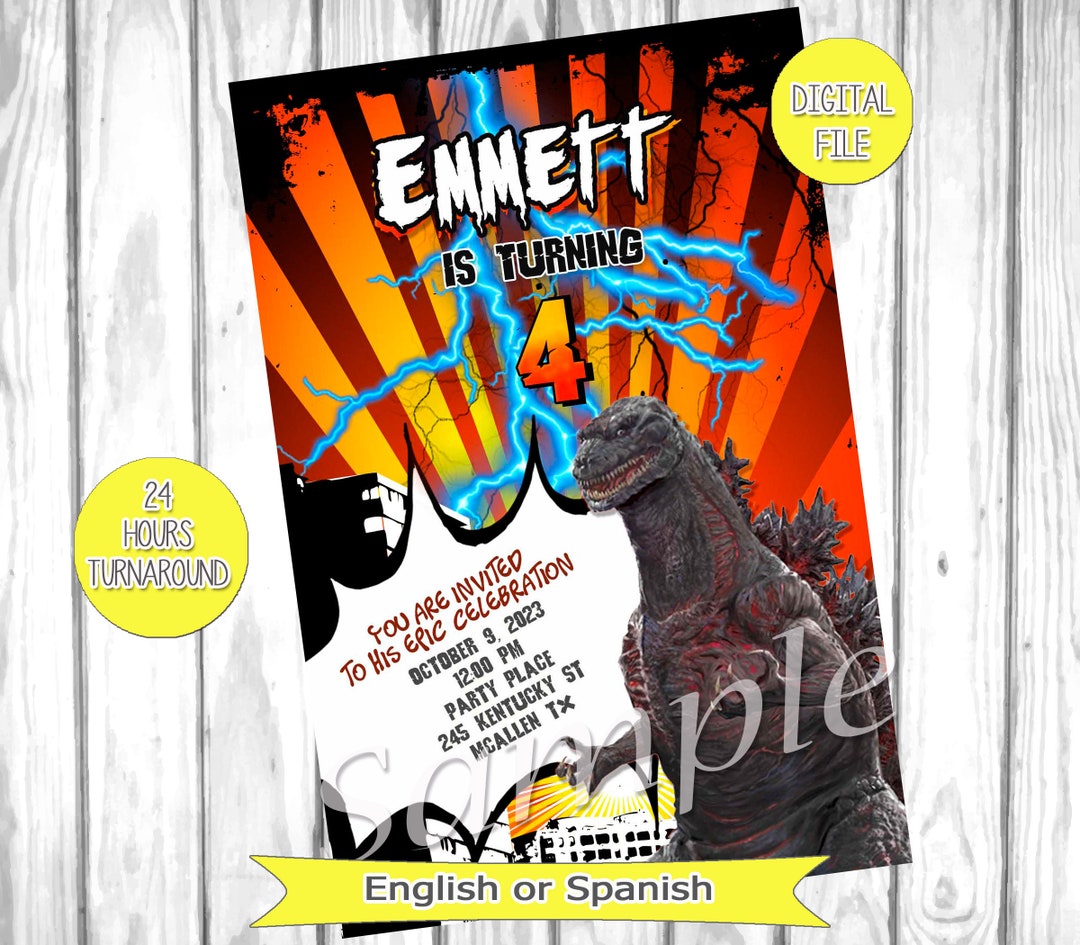 Godzilla Invite, Godzilla Birthday Invitation, Godzilla Invitation ...