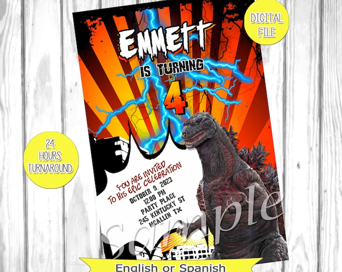Godzilla Invite Godzilla Birthday Invitation Godzilla - Etsy