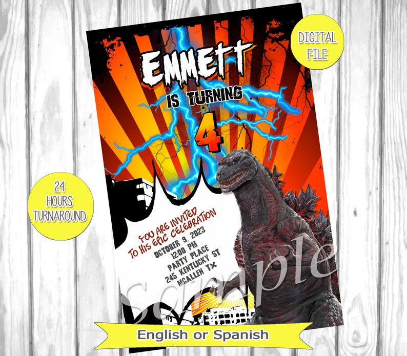 Godzilla Invite Godzilla Birthday Invitation Godzilla - Etsy