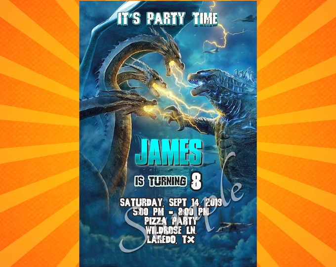 Godzilla Invitation, Godzilla Birthday Invitation, Godzilla Invite, Kid ...