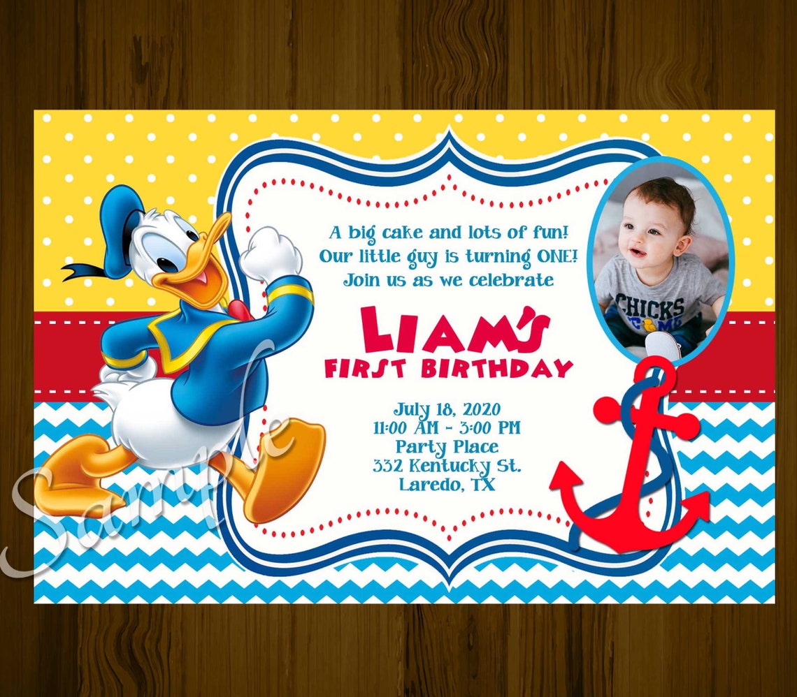Donald Duck Invitation Donald Duck Invite With Photo Donald - Etsy