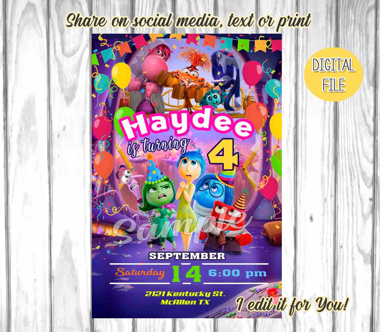 Inside Out Birthday Invitation, Inside Out Digital Printable Card ...