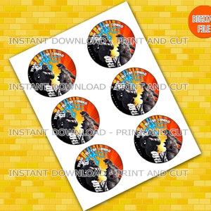 Godzilla Vs Kong Thank You Tag, Godzilla Favor Label, Round Godzilla ...