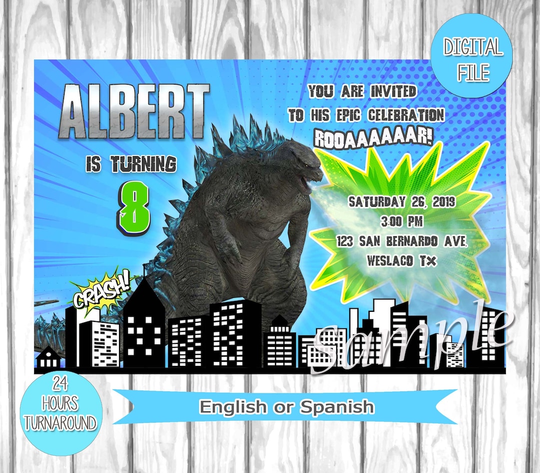 Godzilla Invite, Godzilla Birthday Invitation Printable, Printable ...