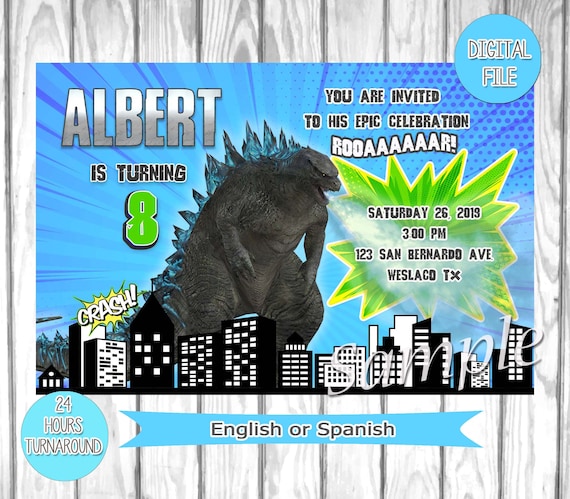 Godzilla Invite Godzilla Birthday Invitation Printable | Etsy Canada