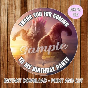 Godzilla Vs Kong Thank You Tag, Godzilla Favor Label, Round Godzilla ...