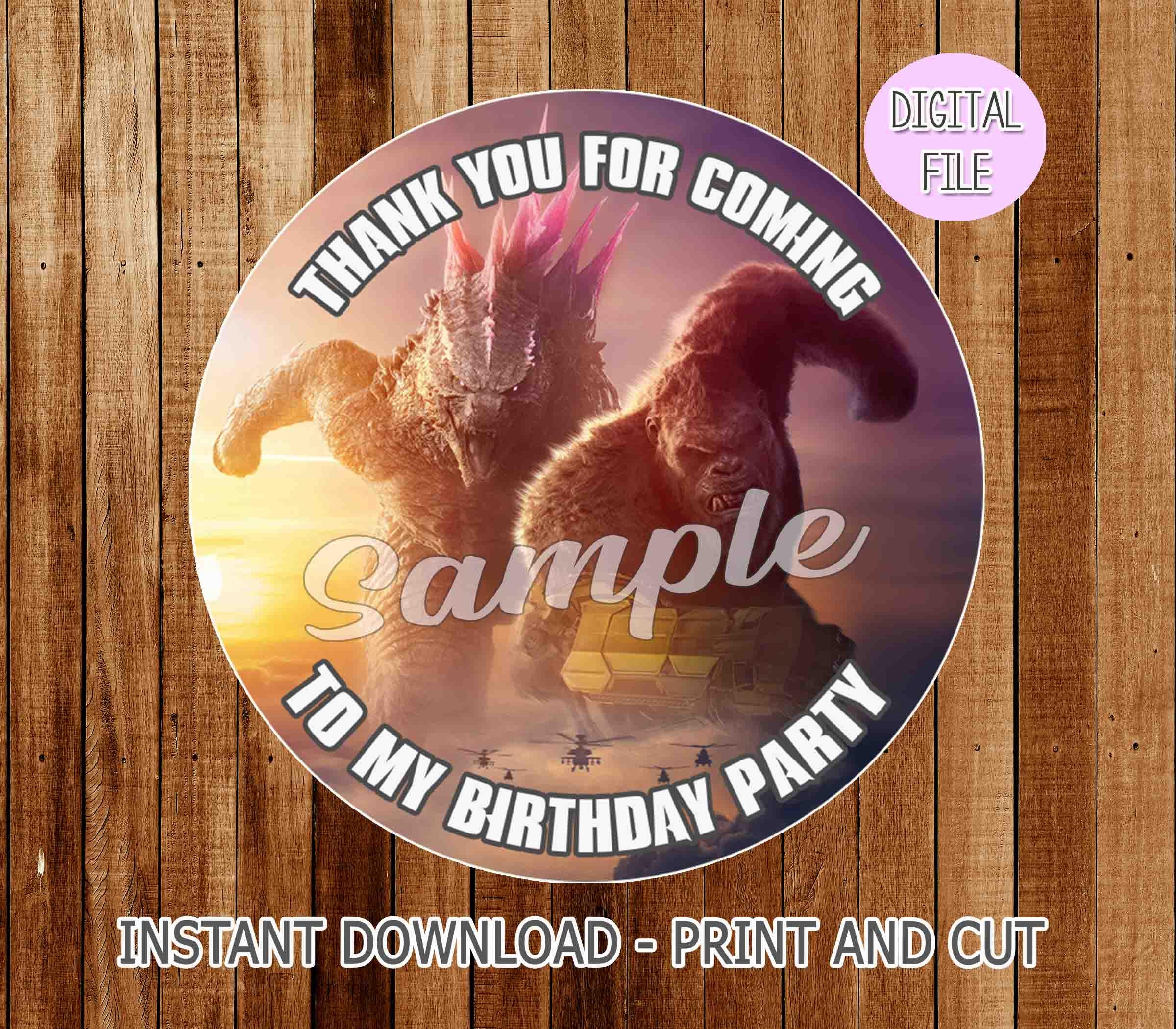 Godzilla Vs Kong Thank You Tag, Godzilla Favor Label, Round Godzilla ...