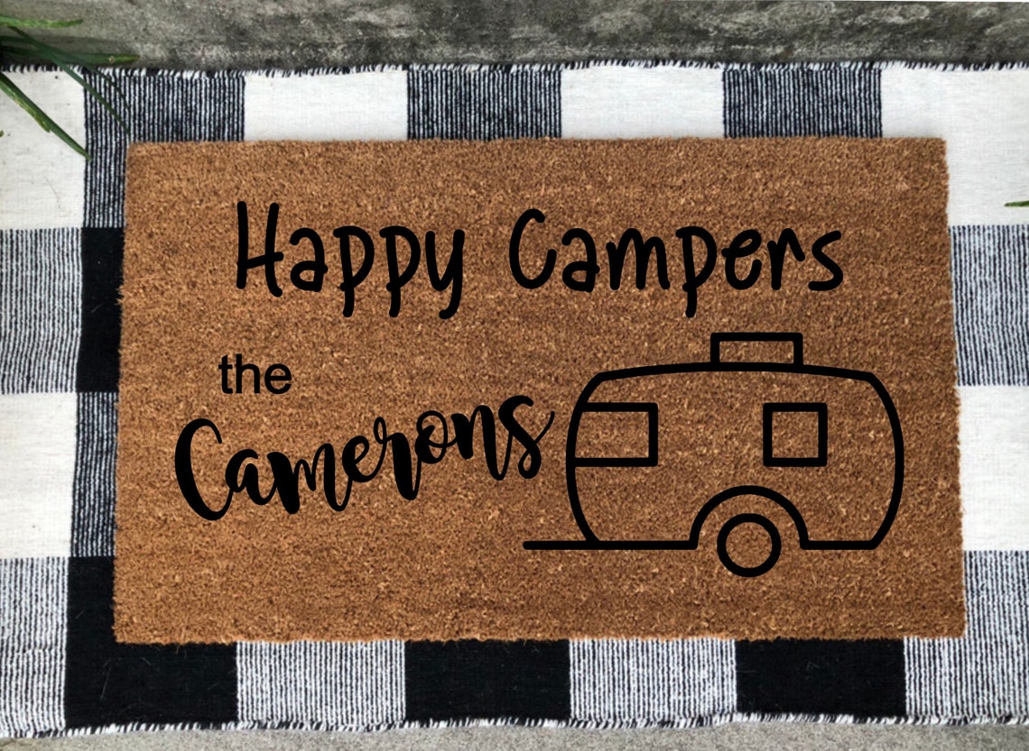 Happy Camper Door Mat Personalized Name Camper Doormat Etsy