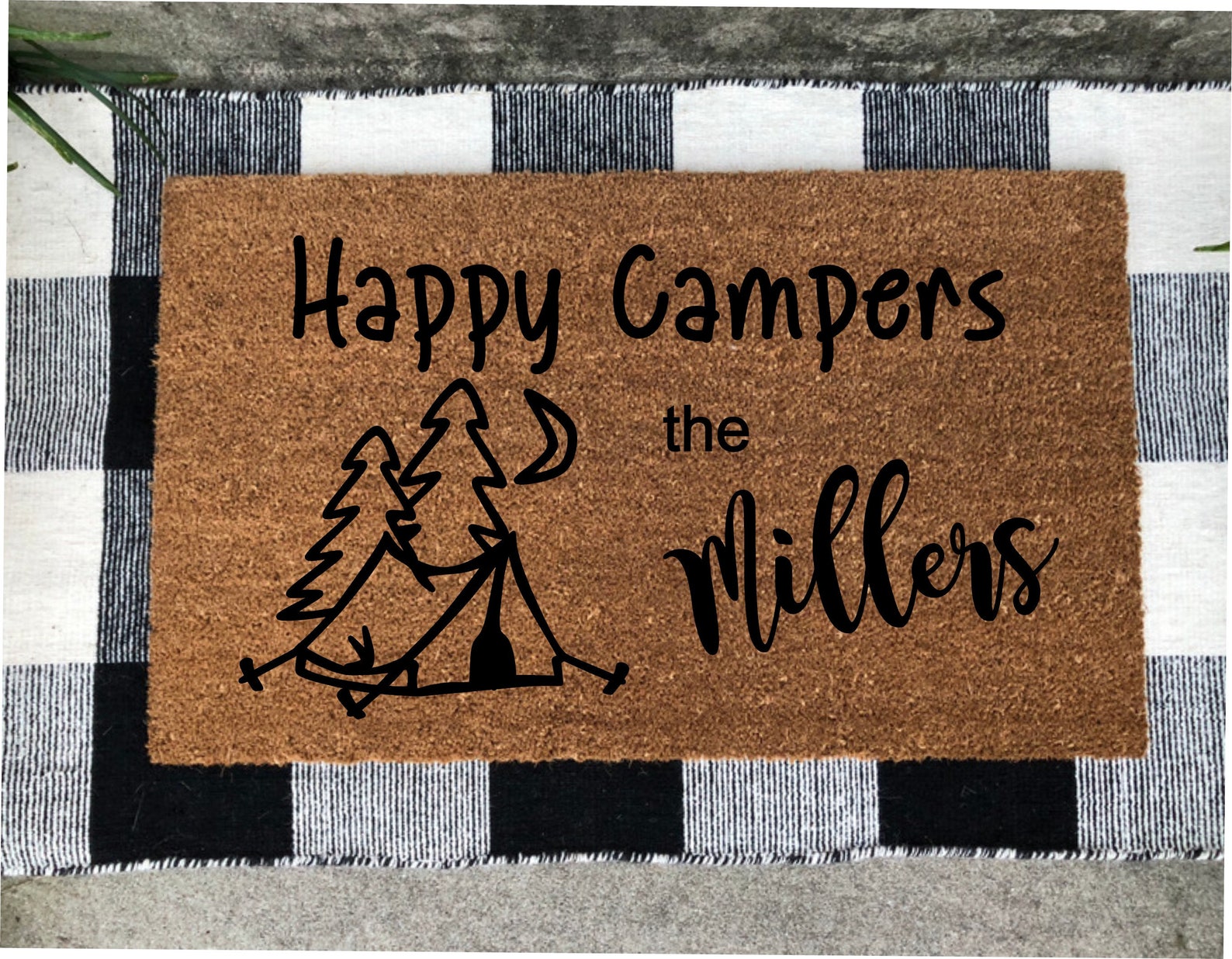 Happy Camper Door Mat Personalized Name Camper Doormat Etsy