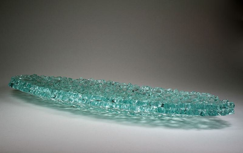 Oval Up-cycled Fused Green Glass Art Landfill to Beauty Environmentally ...