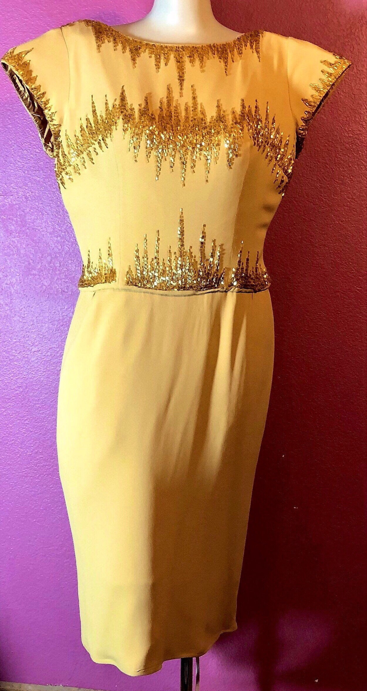 1950's Hollywood Regency,glamour Form Fitting Below Knee Elegant Dress ...