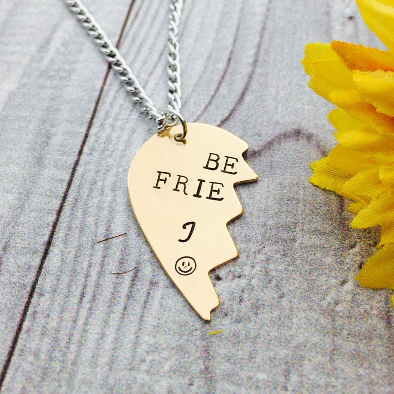 Broken Heart Pendant Set Best Friends Initials Hand Stamped - Etsy