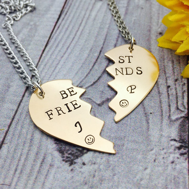 Broken Heart Pendant Set Best Friends Initials Hand Stamped - Etsy
