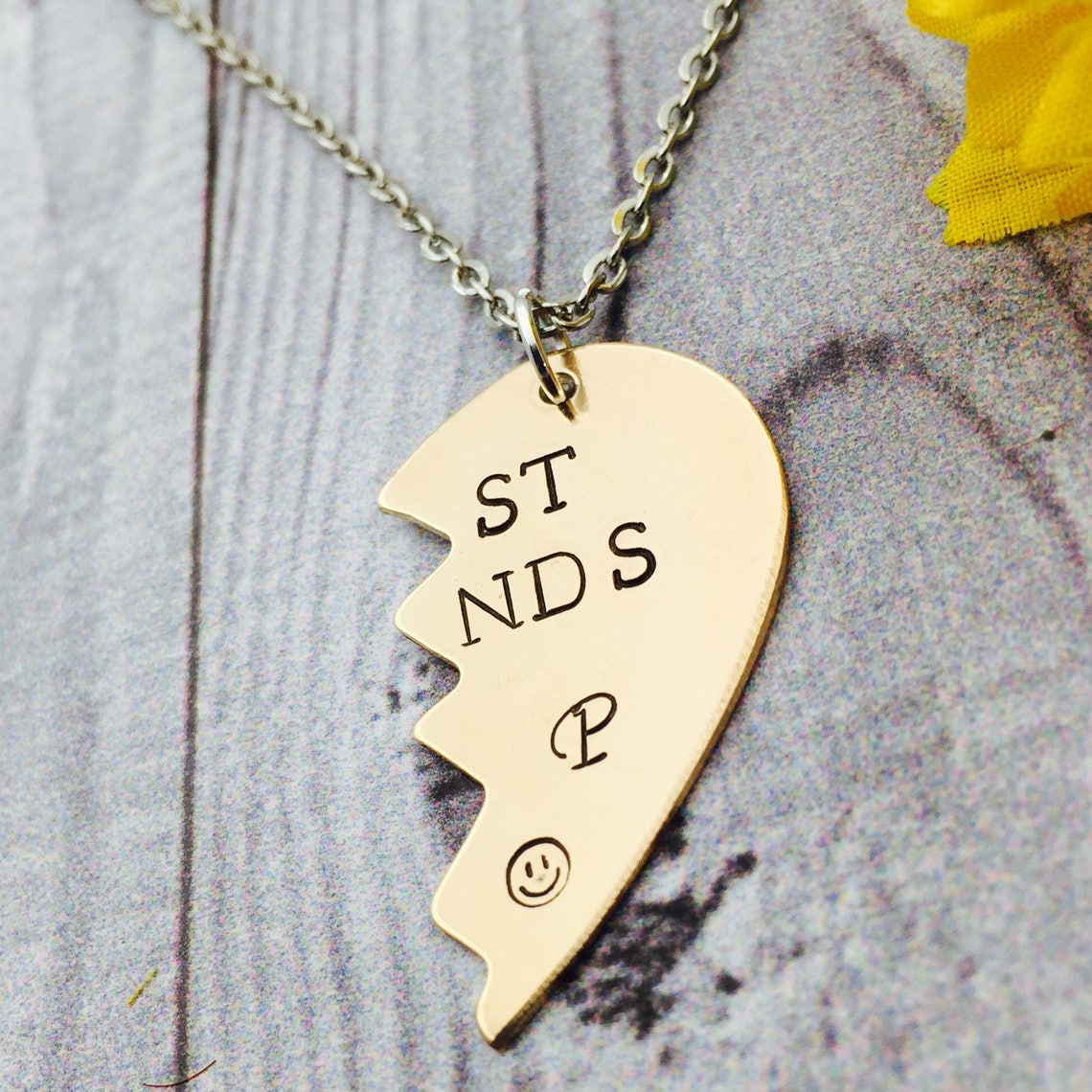 Broken Heart Pendant Set Best Friends Initials Hand Stamped - Etsy