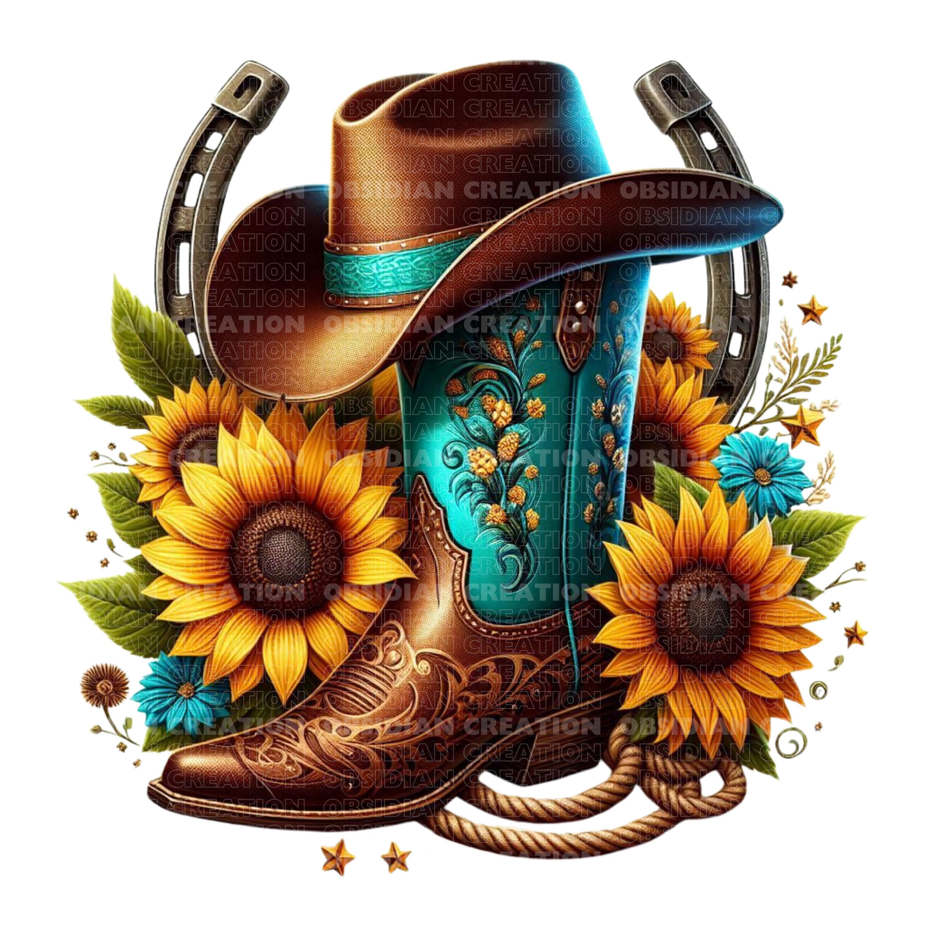 Western Boots With Sunflowers PNG | High-quality Transparent Image for ...