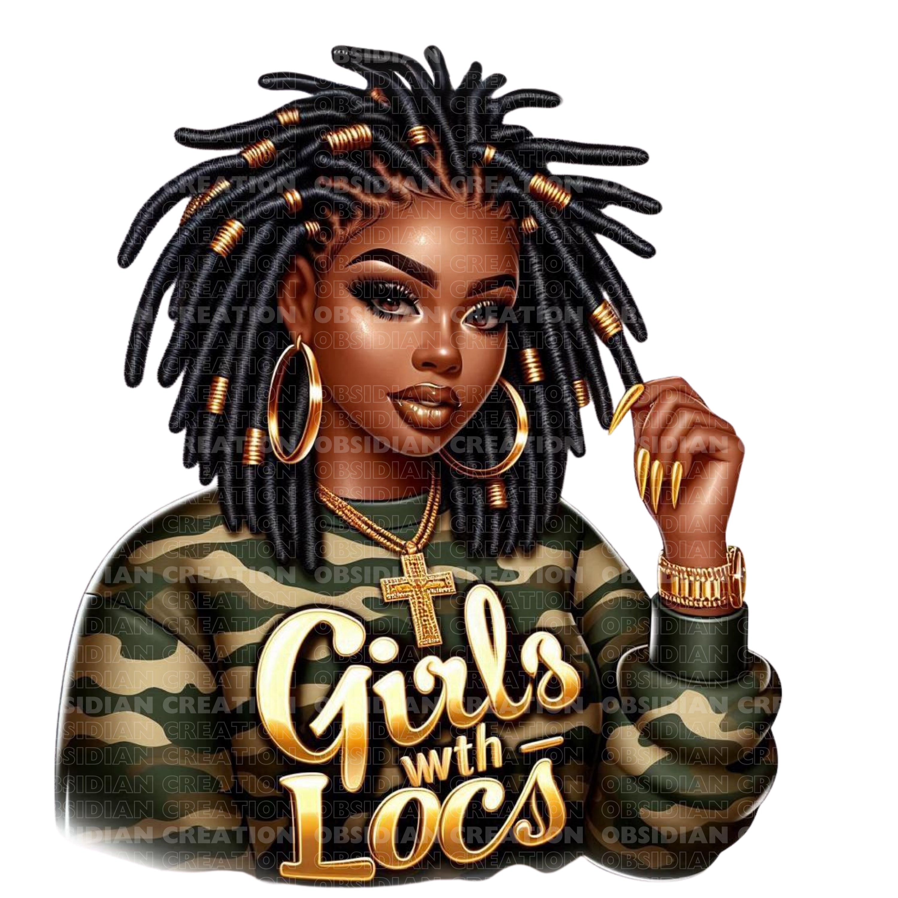 Afro Messy Bun Loc | Afro Dreadlocks Clipart | African American Hair ...