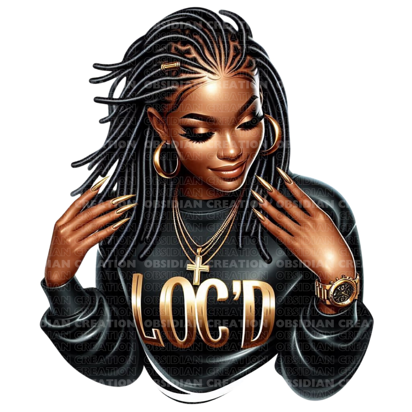 Afro Messy Bun Loc | Afro Dreadlocks Clipart | African American Hair ...