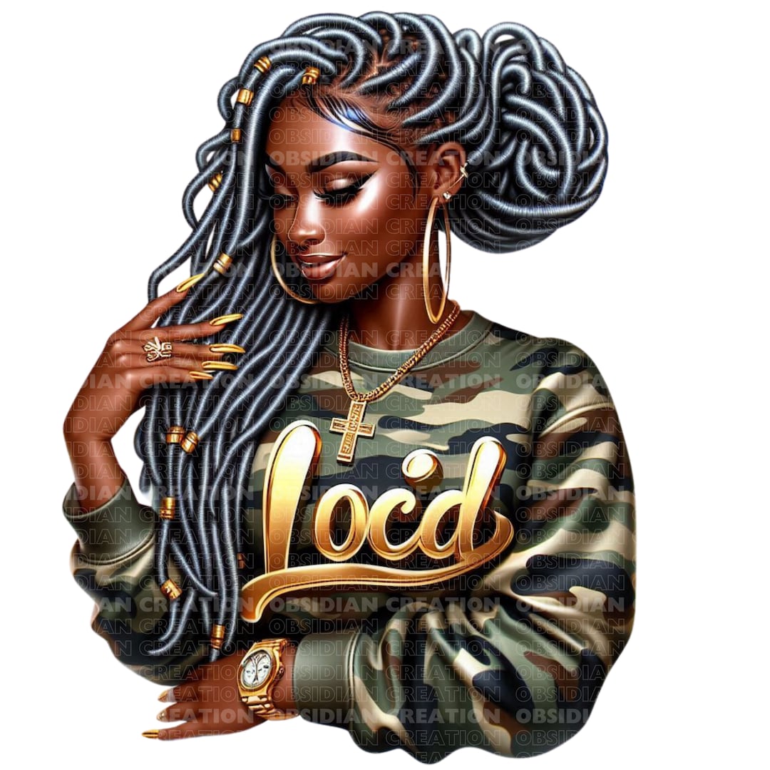 Afro Messy Bun Loc | Afro Dreadlocks Clipart | African American Hair ...