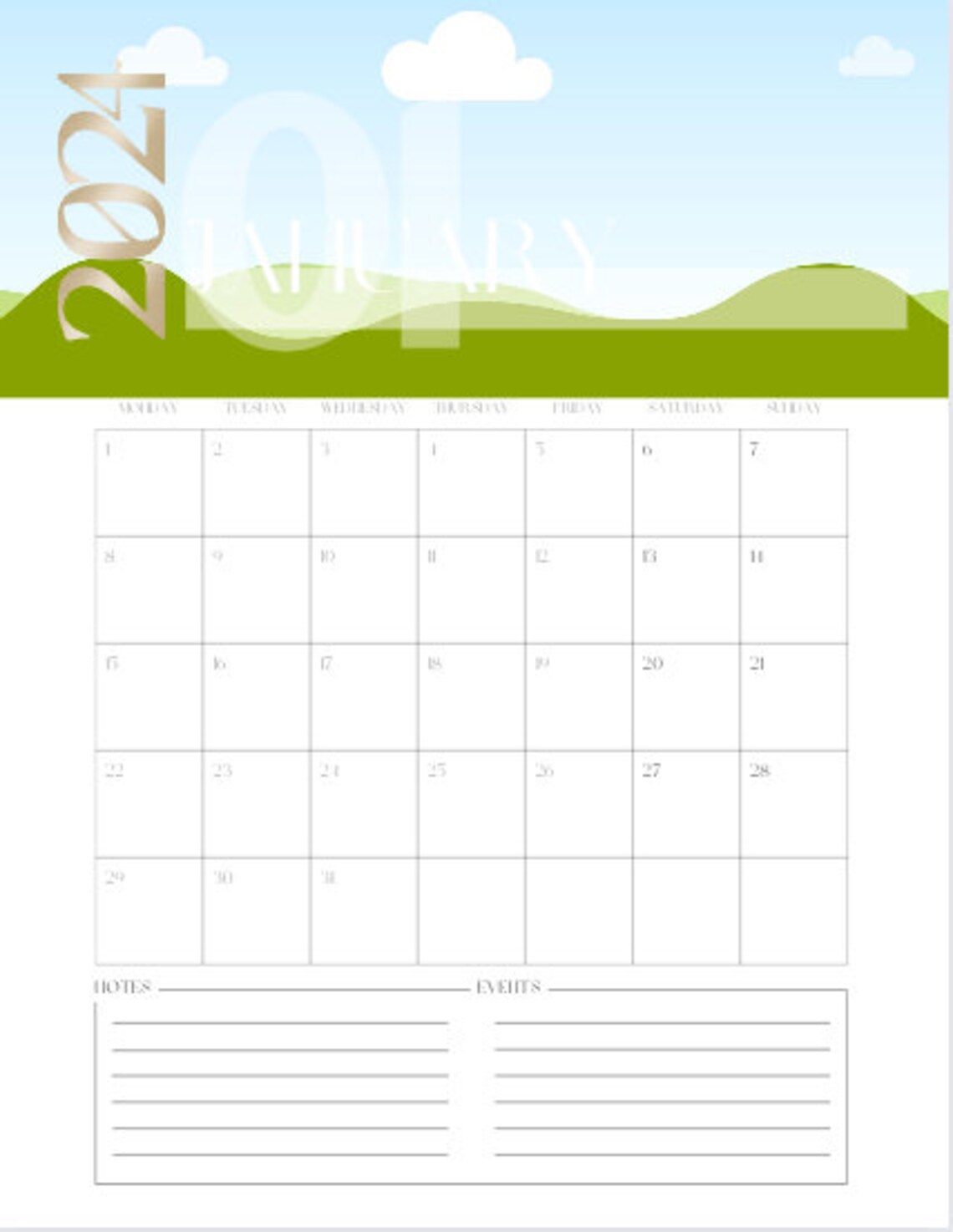 Customizable 2024 Calendar Canva Frame Template 8.5x11 Printable ...
