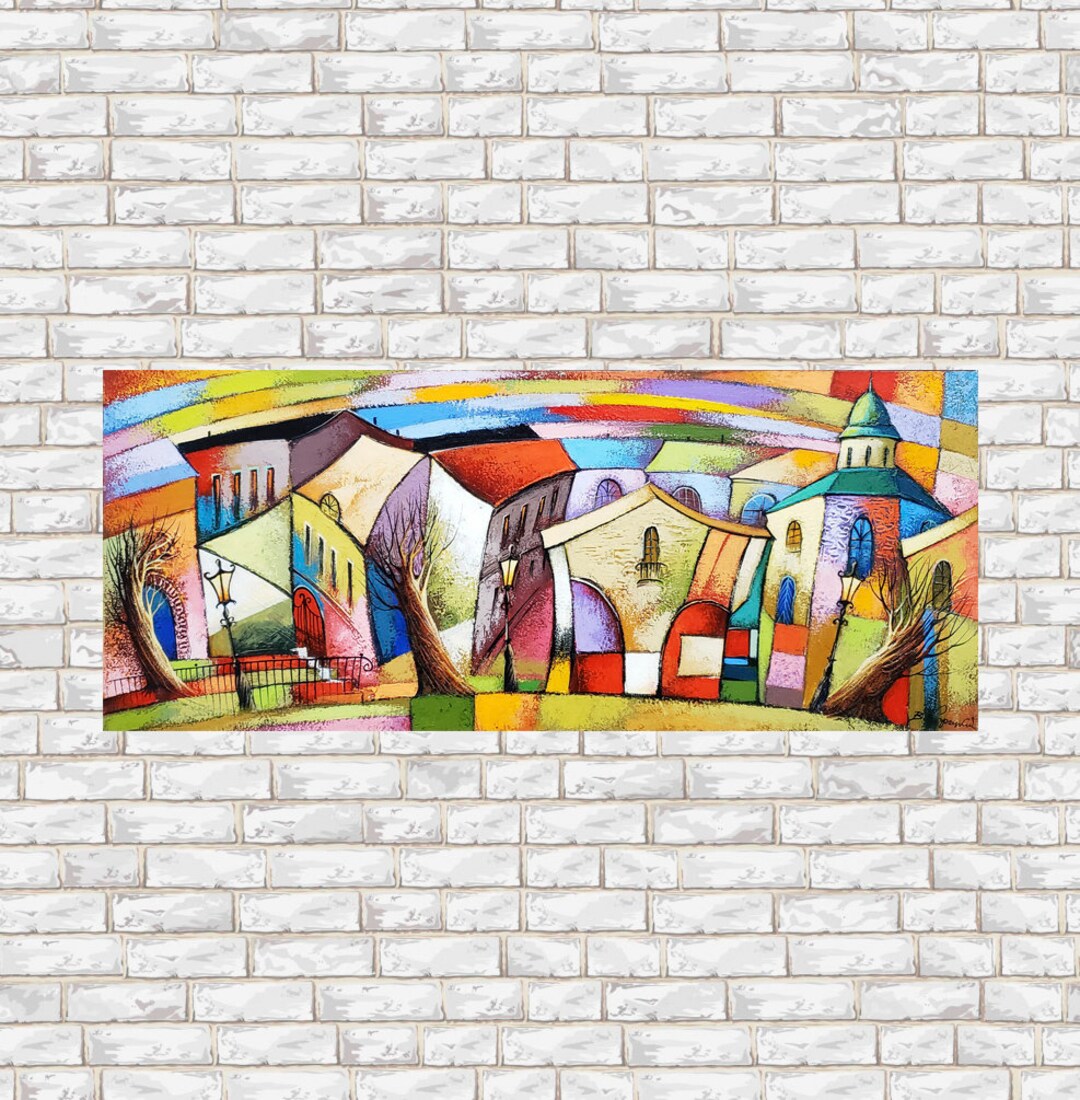 Cubism Painting Small, Cubist Painting City, Colorful Cityscape Oil ...