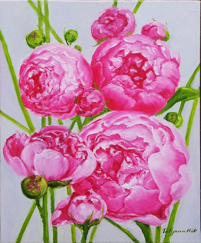 Pink Peony Painting Peonies Wall Art Pink Peonies Art Floral | Etsy