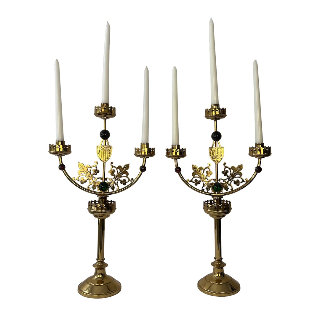 Antique Liturgical Jewel Pair of Candelabras Religious Catholic Church ...