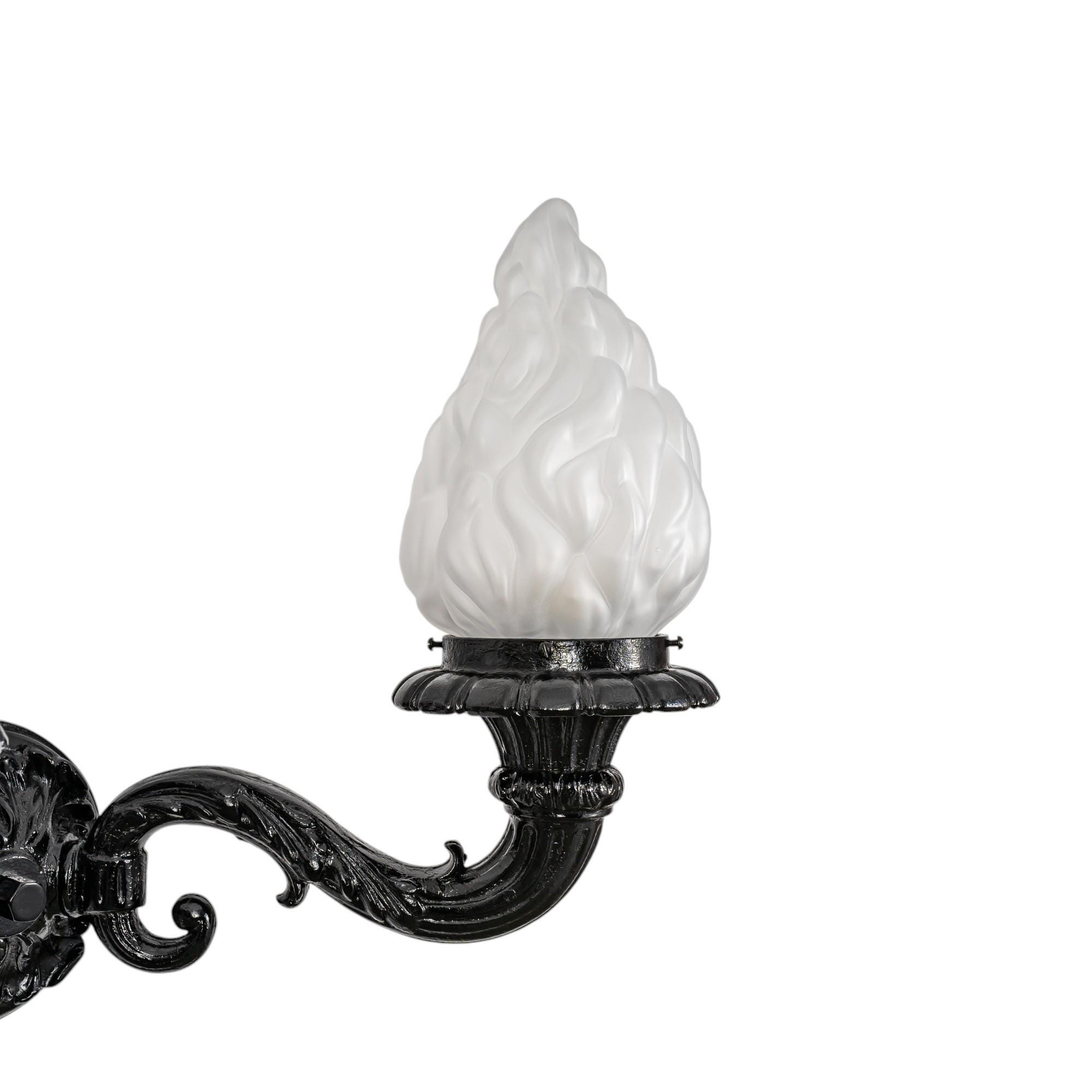 Antique Gothic Revival Cast Iron Exterior Wall Sconces With Flame Glass ...