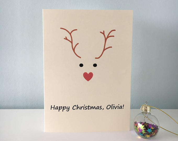 Personalised Little Reindeer Happy Christmas Card (single or Multipack ...