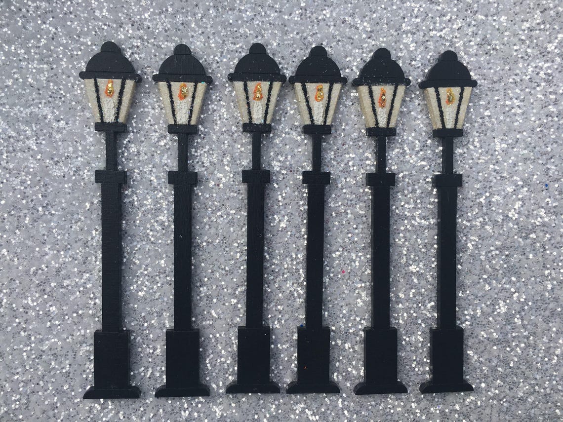 Hand Painted Wooden, Black and Glitter Lamp Post for Fairy Gardens and ...