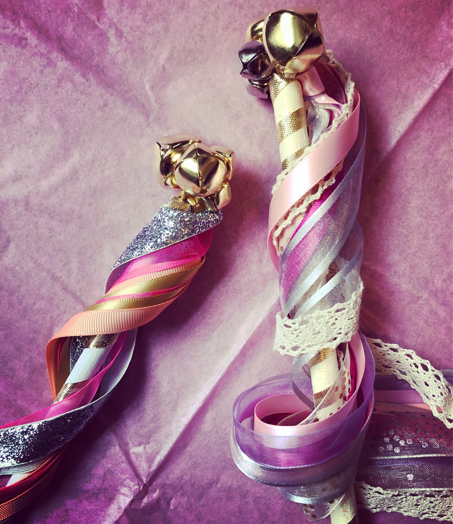 Custom Colour Fairy Ribbon Wand, With Choice of 4 Ribbons and Bells ...