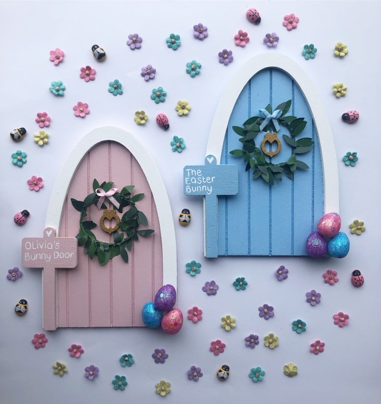 Easter Bunny Fairy Door. Custom Made Fairy Door With Wreath - Etsy
