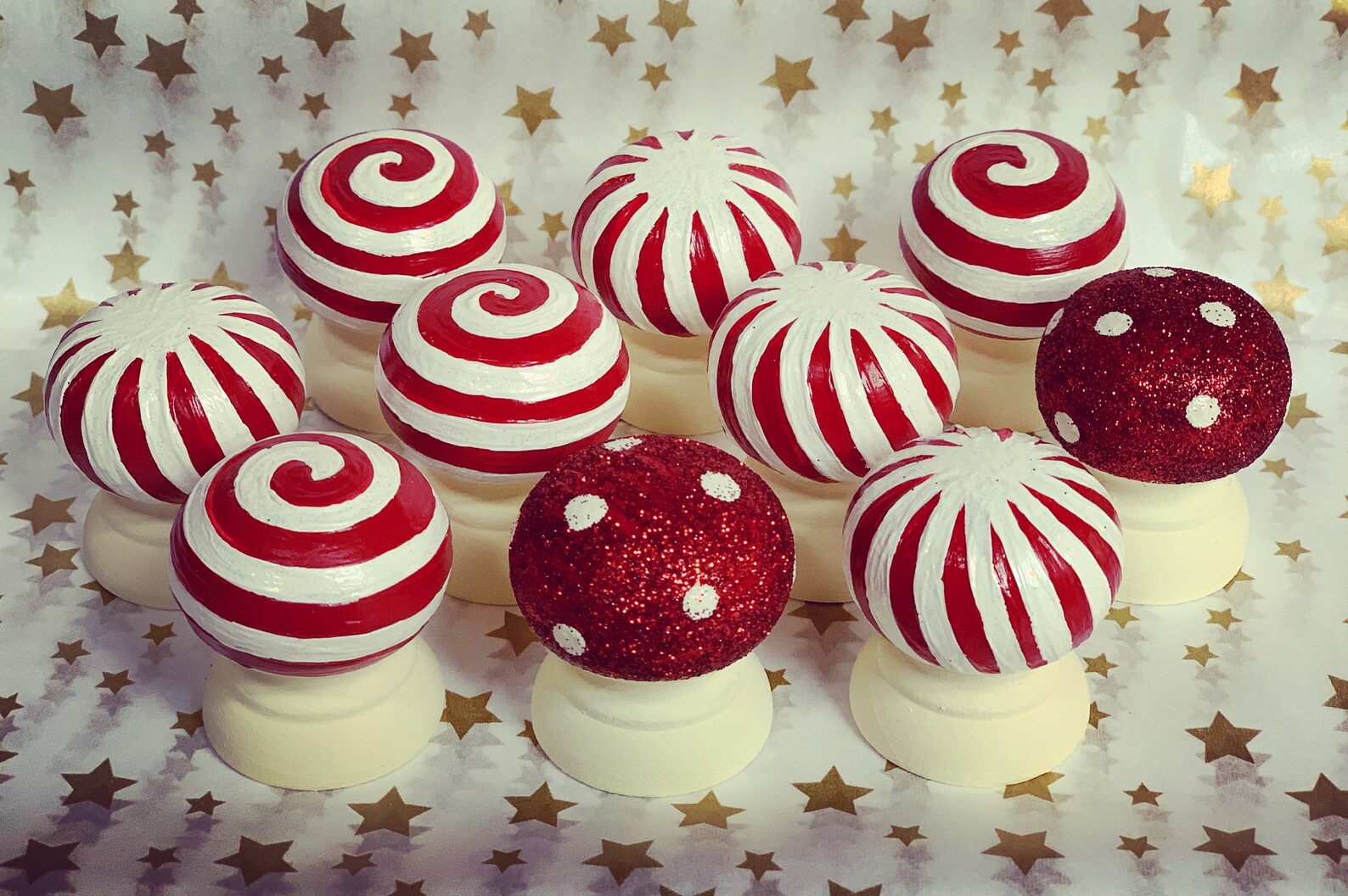 Set of 3 Christmas Toadstools. Handpainted Candy Cane Toadstools ...