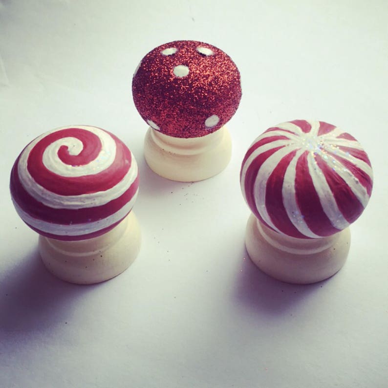 Set of 3 Christmas Toadstools. Handpainted Candy Cane Toadstools ...