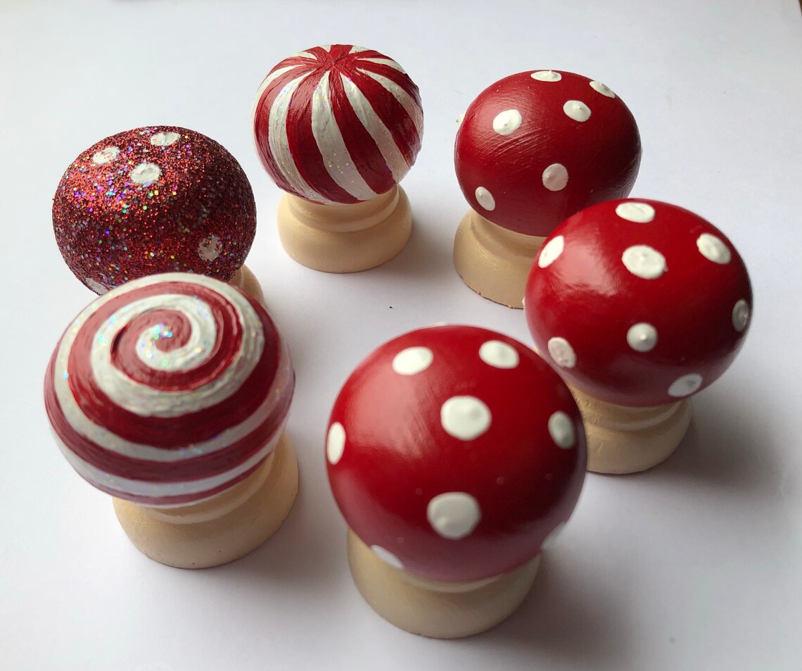 Set of 3 Christmas Toadstools. Handpainted Candy Cane Toadstools ...