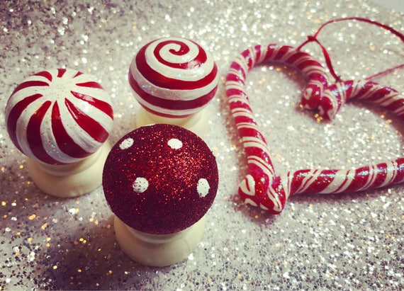 Set of 3 Christmas Toadstools. Handpainted Candy Cane | Etsy