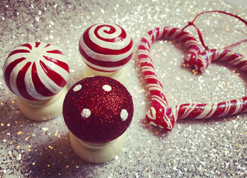 Set of 3 Christmas Toadstools. Handpainted Candy Cane Toadstools ...