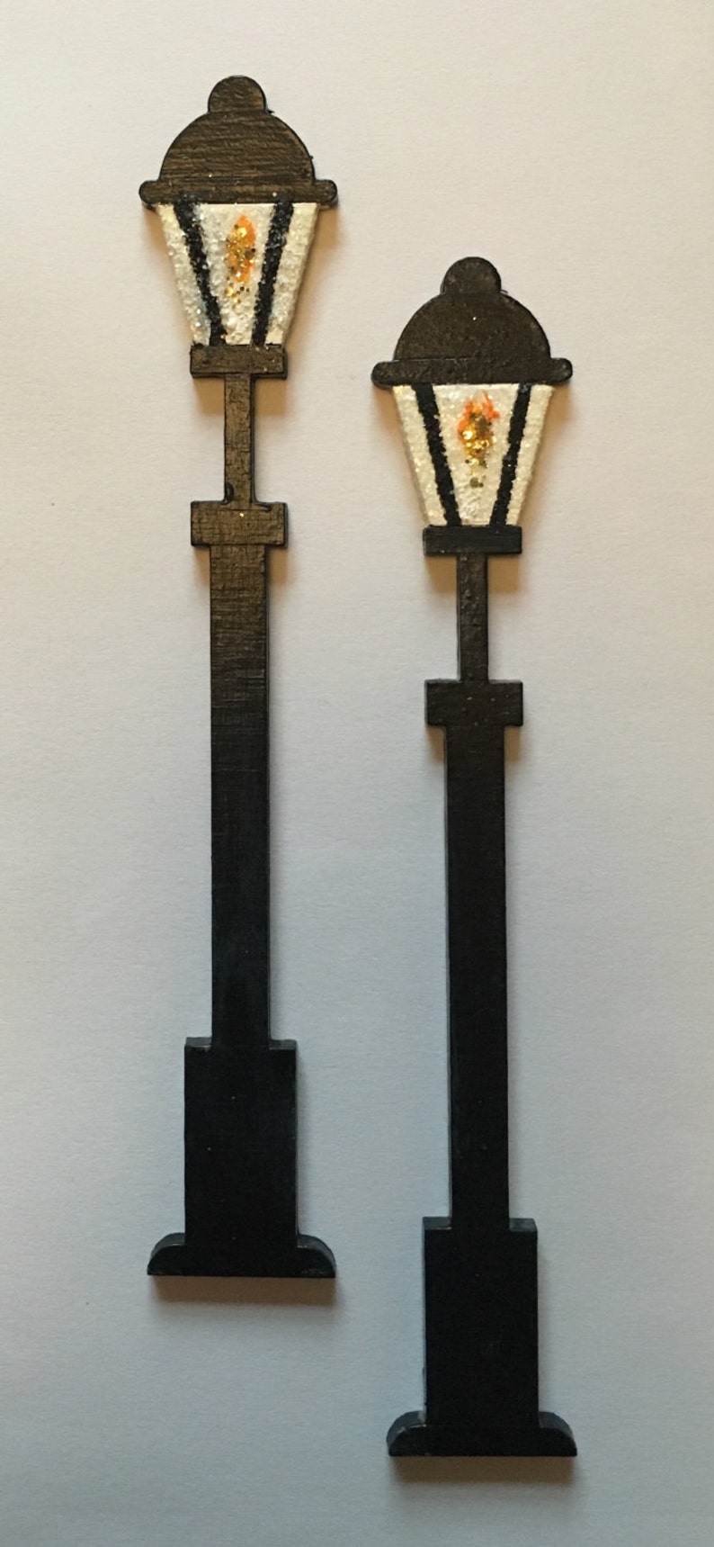 Hand Painted Wooden, Black and Glitter Lamp Post for Fairy Gardens and ...