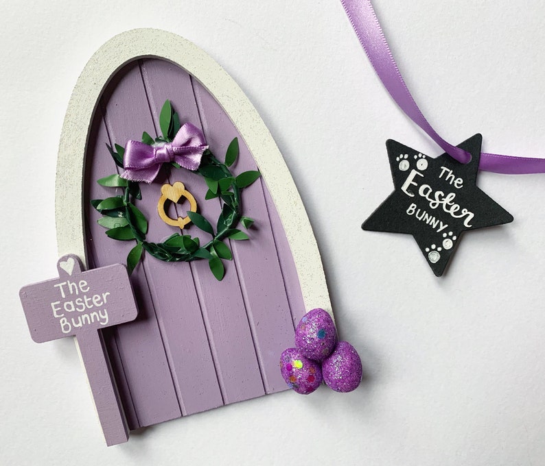 Easter Bunny Fairy Door. Custom Made Fairy Door With Wreath and ...