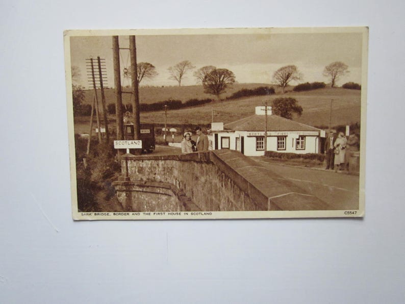 Postcard, Sark Bridge, Border and the First House in Scotland, UK ...