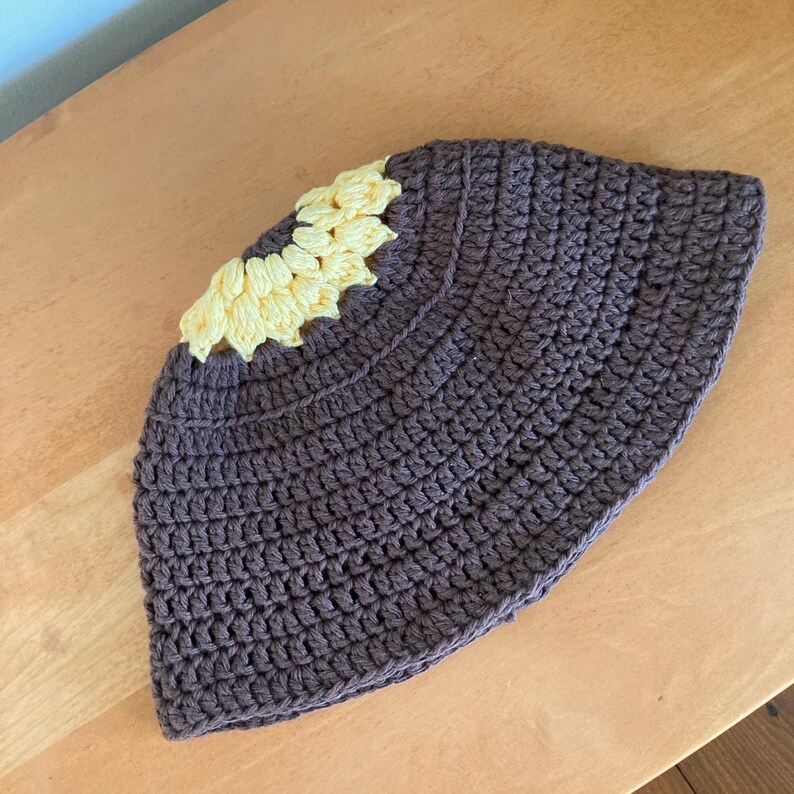 Big Kid Sunflower Bucket Hat, Cotton Crochet, Yellow and Brown - Etsy