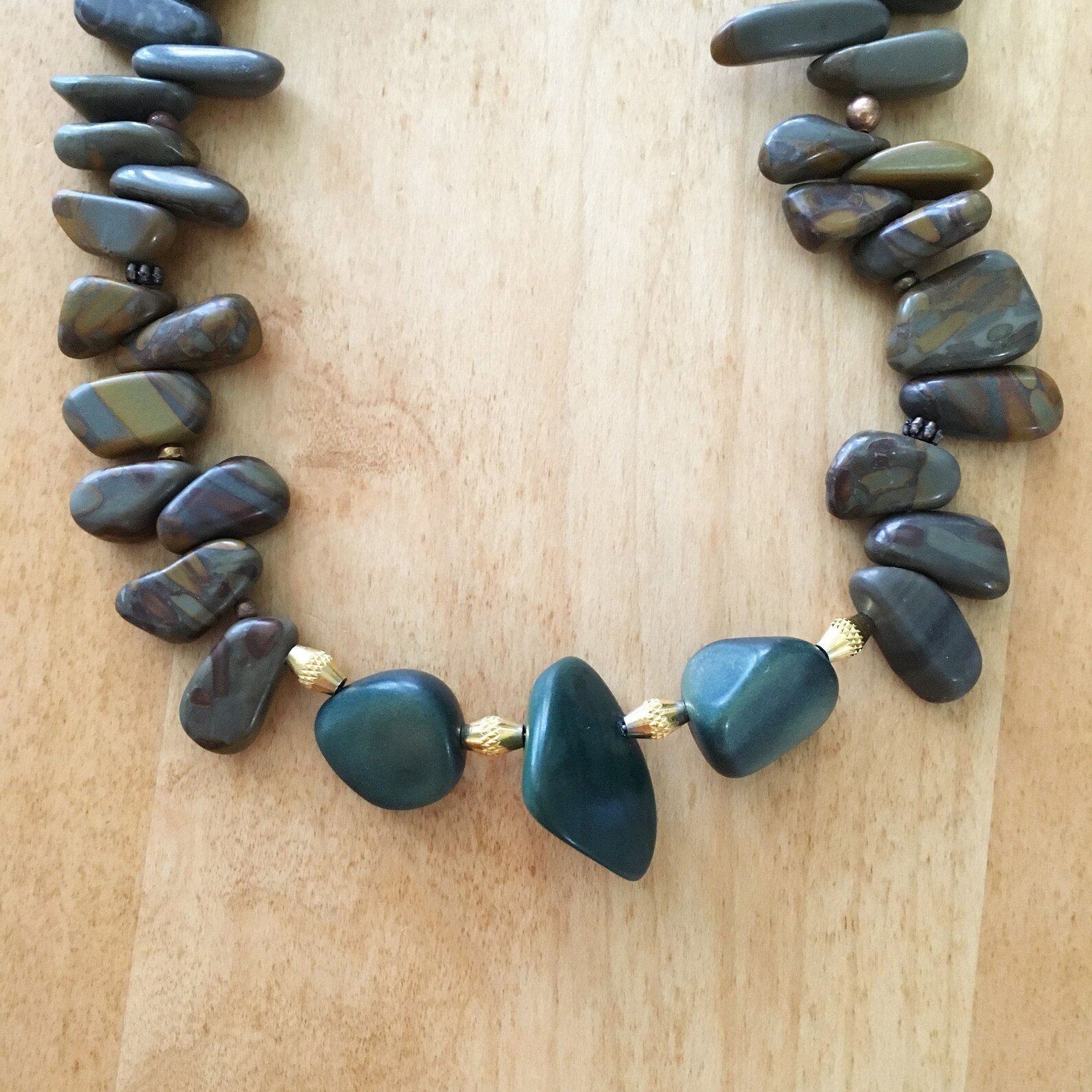 Stone Statement Necklace / Green Soapstone and Jasper Necklace - Etsy